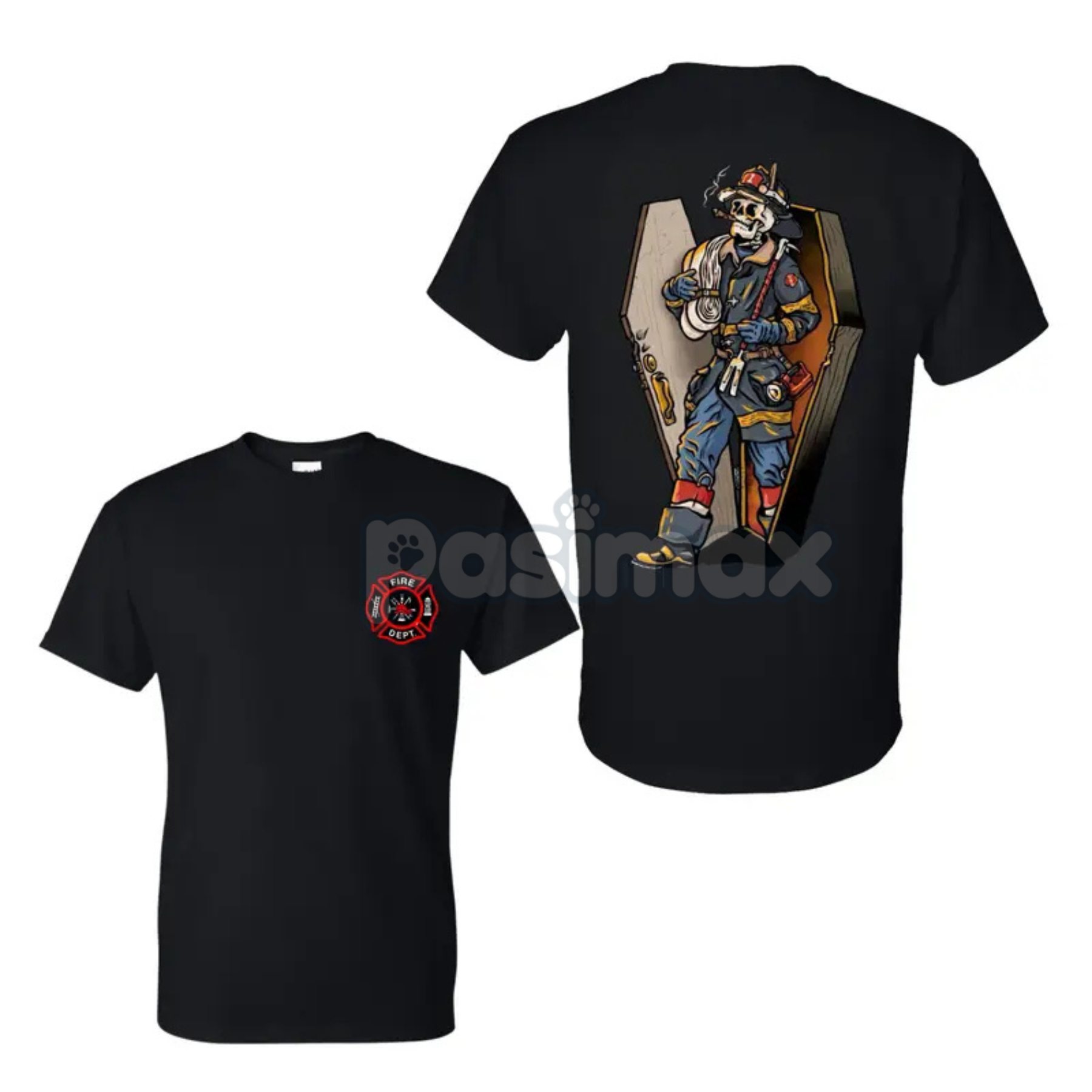 Firefighter Skull Coffin Graphic Thin Red Line Tee – Pasimax